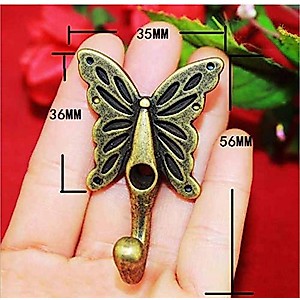 4 PCS Vintage Wall Mounted Hanger Hooks Bronze Antique Door Hangers for Hanging Clothes Hook Up Towel Coat Hat Scarf Jacket Butterfly Patterned (Length:2-1/4", Width:1-3/8")