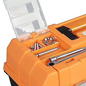 Torin 17-Inch Plastic Tool Box,3-Tiers Multi-Function Storage Portable Toolbox Organizer, Black/Orange ATRJH-3430T