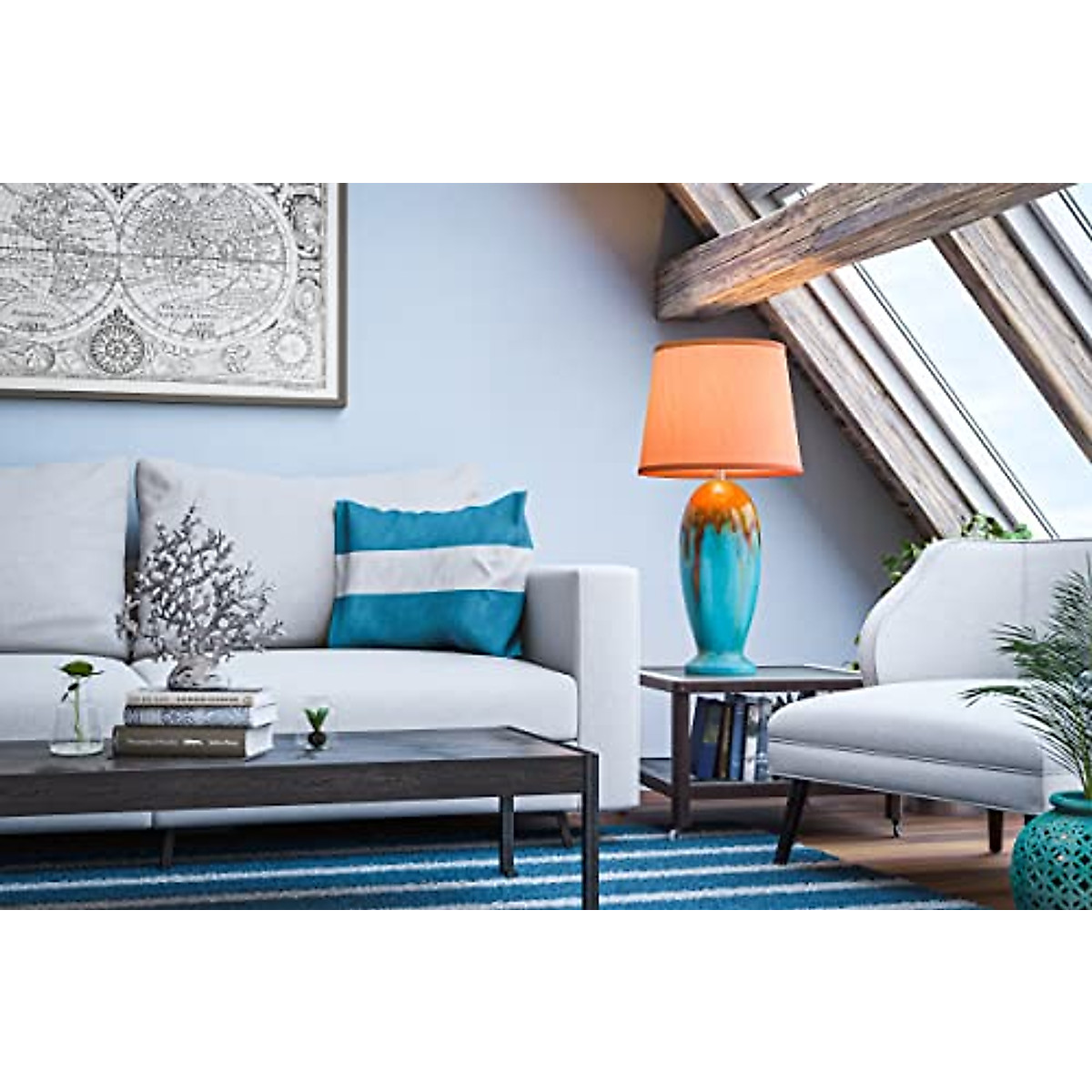 Kenroy Home 32366TEAL Tucson End Table Lamp, Teal Ceramic Glaze Large