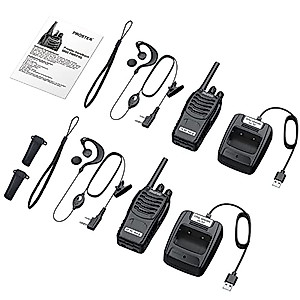 Proster Rechargeable Walkie Talkies 1 Pair, 16 Channel Long Range Two Way Radios with USB Charger Earpiece Mic, Handheld Walky Talky Transceiver 2 Pack
