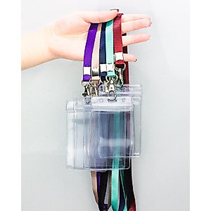 Teskyer Clear ID Badge Holder with Lanyard, Waterproof Extra Thick Plastic ID Card Holder with Resealable Zip, 2.5" x 3.5" Inner Size, Vertical Style, Set of 3, Black