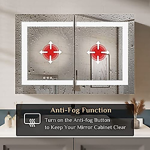 LIGMIRR Bathroom Medicine Cabinet with Lights, 36×24 Inch LED Medicine Cabinet with Mirror, Wall Cabinet with Shelves, Double Door Lighted Medicine Cabinet with Defogger, Dimmable, Wall Mount