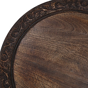 RAJRANG Antique Coffee Table Round Boho End Furniture Carved Room Wooden Side Indian Décor 18 Inches