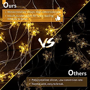 Solar Snowflake String Lights Outdoor Waterproof 100 Led 32.9 Feet Fairy Lights with 8 Lighting Modes for Wedding, Party, Garden, Patio, Yard, Home (Warm White)