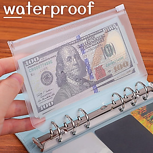 Antner 12pcs A6 Size Binder Pockets 6 Holes Budget Cash Envelopes for Budgeting, Clear Zipper Folders Loose Leaf Bags for 6-Ring Budget Binder, Waterproof PVC Document Pouch Filing Bags