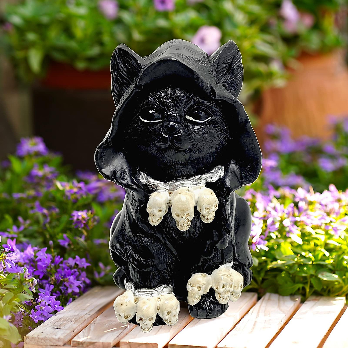 QZFSL Black Cat Sculpture Gargoyle Figurine Magic Hat Kitten for Cute Halloween Decor & Garden Statues Gnome As Patio Statue Lawn Yard Art Decoration Housewarming Garden