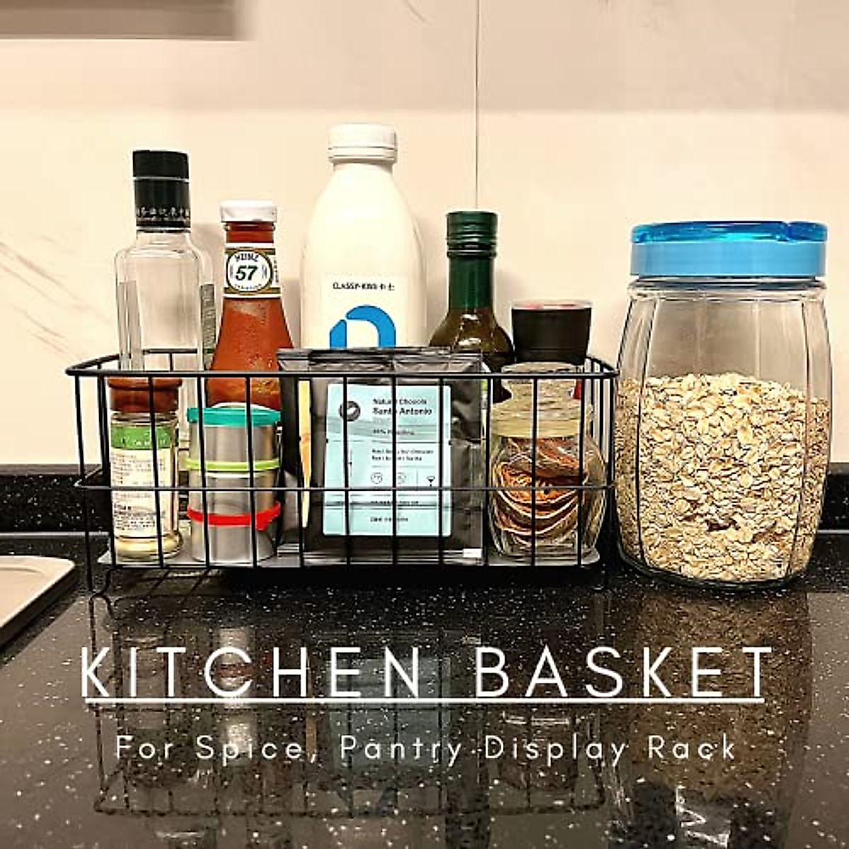 WAIMIU Metal Wire Storage Basket Bin 3 Set, Toilet Paper Holder, Coffee Pod Cups Mail Letter Towel Shampoo Basket, Toilet Tank Tray, Industrial Decor Box, for Countertop Cabinet Laundry Kitchen- Black