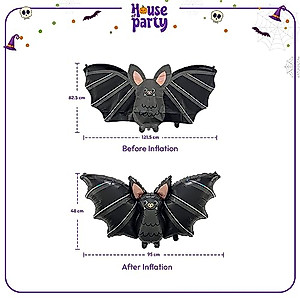 HOUSE OF PARTY 40 Inch Large Halloween Bat Balloons, Bat Foil Balloons for Halloween Party Decorations, Bat Mylar Balloons, Halloween Party Balloons for Bat Themed Halloween Party Decorations