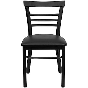 Flash Furniture HERCULES Series Black Three-Slat Ladder Back Metal Restaurant Chair - Black Vinyl Seat