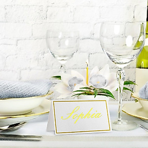 120Pcs Premium Place Cards, Small Table Cards with Gold Foil Border, 2" x 3.5" Tent Cards, Escort Cards, Name Cards, Wedding Place Cards for Wedding, Table, Dinner Parties, Seating Cards