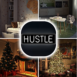 HUSTLE LED Neon Sign Novelty Light Wall Art Decorative Wall Hanging Sign for Bedroom Living Room Kid’s Room Party Home Decor Neon Night Light USB Powered Large 19.7x4.9” White