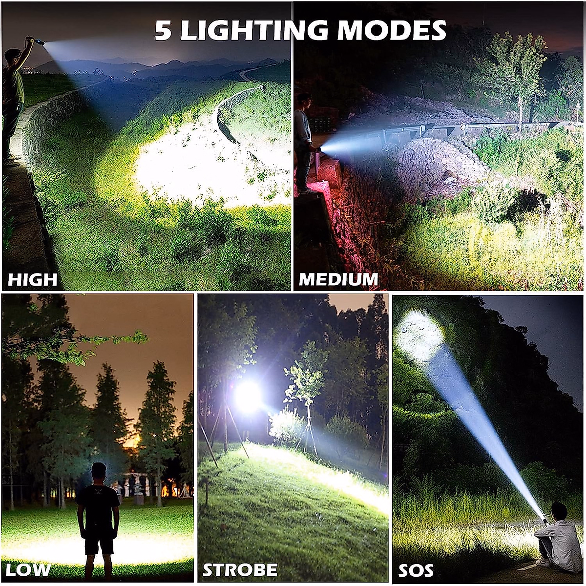 BERCOL Rechargeable LED Flashlights High Lumens, Super Bright 900,000 Lumens Flashlight with 5 Modes & Waterproof, Powerful 10000mAh High Capacity Flash Light for Camping Emergencies - 2 Pack