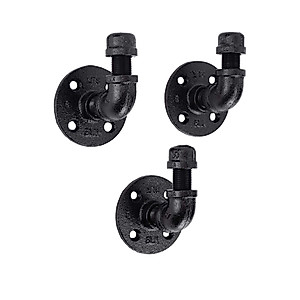 Towel and Robe Hook Set by Pipe Decor, Heavy Duty DIY Style, Rustic and Chic Industrial Iron Pipe Electroplated Black Finish, 3 Hooks Perfect for Bathroom Towels, Robes, or Coats, Oil and Rust Free