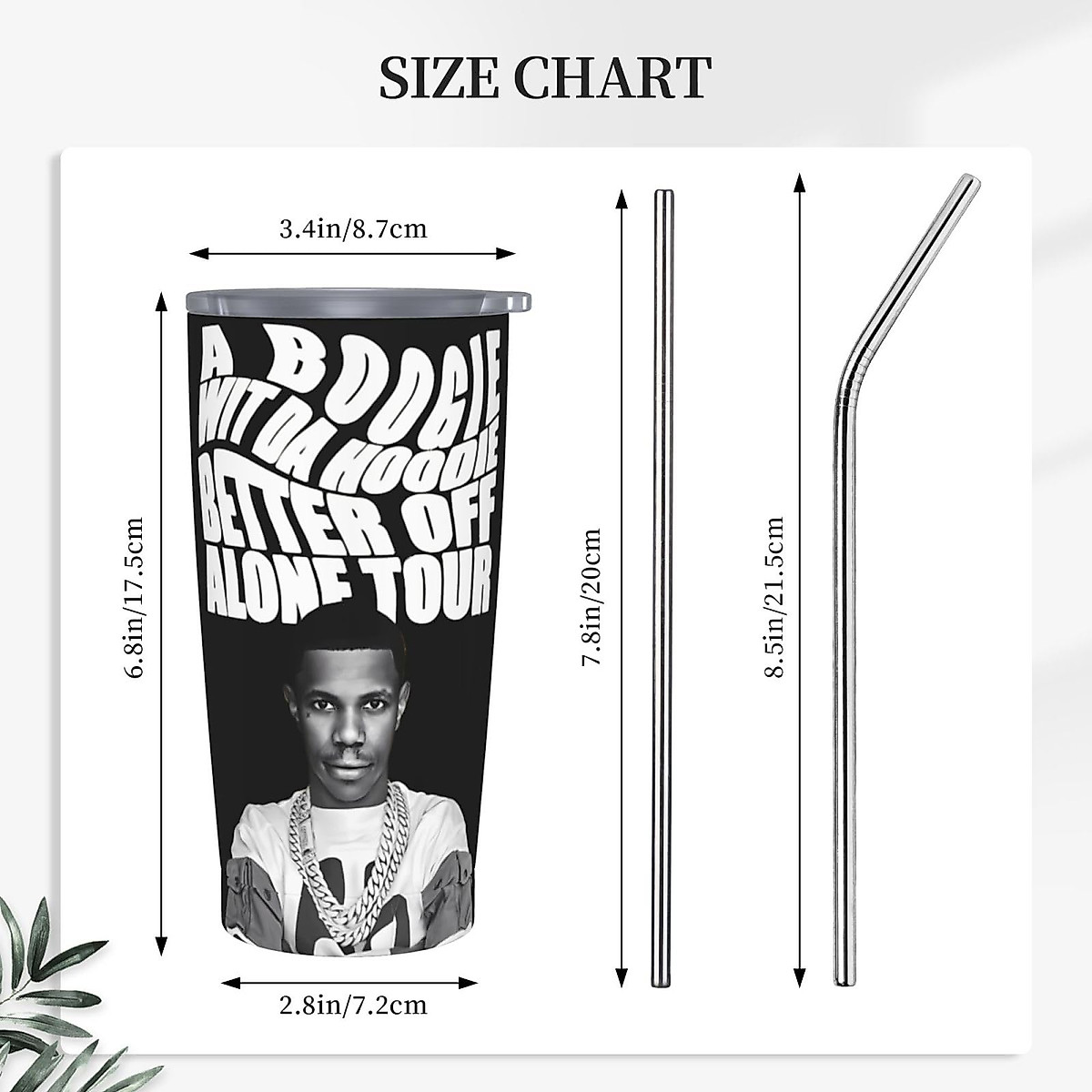 Zyxmconas A Boogie Music Wit da Hoodie Stainless Steel Insulated Tumbler Double Wall Travel Cup With Straw And Lid For Home Office Car 20 oz