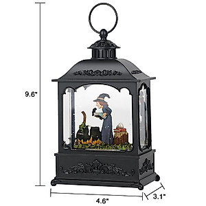 GenSwin Witch Halloween Snow Globe Lantern Battery Operated Water Swirling Glitter with 6H Timer, LED Lighted Scene for Halloween Home Decoration Gift(9.6”x 4.6” x 3.1”)