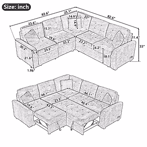 LZ LEISURE ZONE 82.6" L-Shape Sofa Bed, Pull-Out Sleeper Sofa with Wheels, USB Ports, Power Sockets for Living Room, Brown