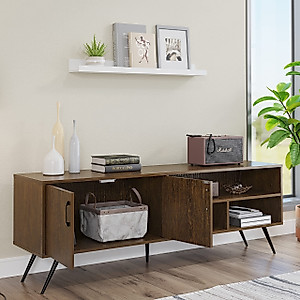 Panana 62.99" TV Stand Television Stands TV Console Unit with 3 Open Cubby and 2 Doors for Living Room Bedroom for TVs up to 70 Inches, Walnut