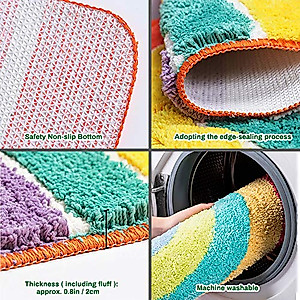 Bathroom Rugs, Jhua Half Round Area Rug Rainbow Indoor Floor Mat, Non Slip Half Circle Rug Fluffy Carpet, Soft Fuzzy Shaggy Throw Rugs for Living Room Bedroom Bathroom Kitchen Home Decor (31.5x19.7in)