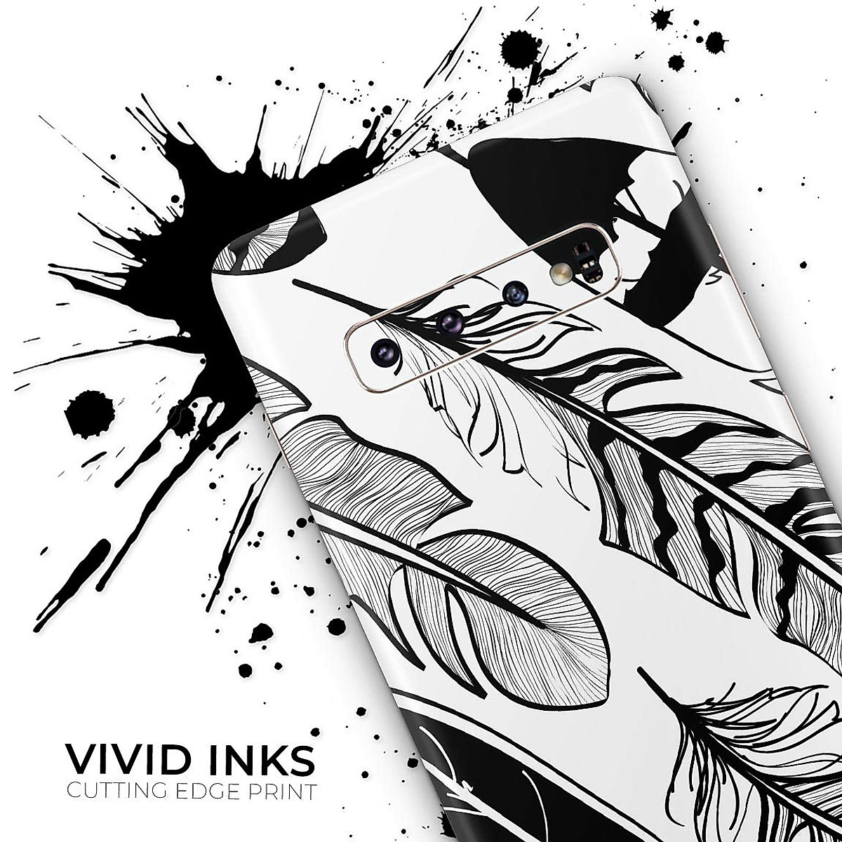 DesignSkinz Vector Black and White Feathers Protective Vinyl Decal Wrap Skin Cover Compatible with The Samsung Galaxy S20 (Screen Trim & Back Glass Skin)