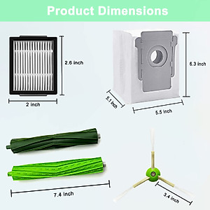 Replacement Parts for iRobot Roomba i3 i3+ i7 i7+ i4 i4+ i5 i5+ j5 j5+J7 i2 i6 i6+i8 i8+/Plus E5 E6 E7 I & E &J Series Vacuum Cleaner,2 Set Rubber Brushes,8 Filters,8 Side Brushes,6 Roomba Vacuum Bags