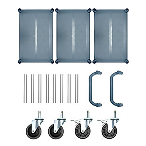 QWORK Plastic Utility Cart with Wheels Lockable, 3-Tier Rolling Push Cart Bus Cart for Restaurant, Kitchen, Gray