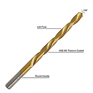 COMOWARE Left Hand Drill Bit Set, 13 Piece | M2 HSS with Titanium Nitride Coating | SAE (1/16" - 1/4")
