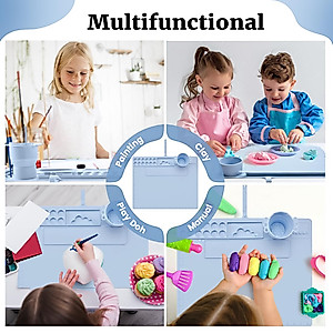 Silicone Painting Mat - 20"X16" Painting Station for Kids with 1 Water Cup Reusable, Non-Slip, and Easy to Clean Perfect for Arts, Crafts, and DIY Projects (Blue)