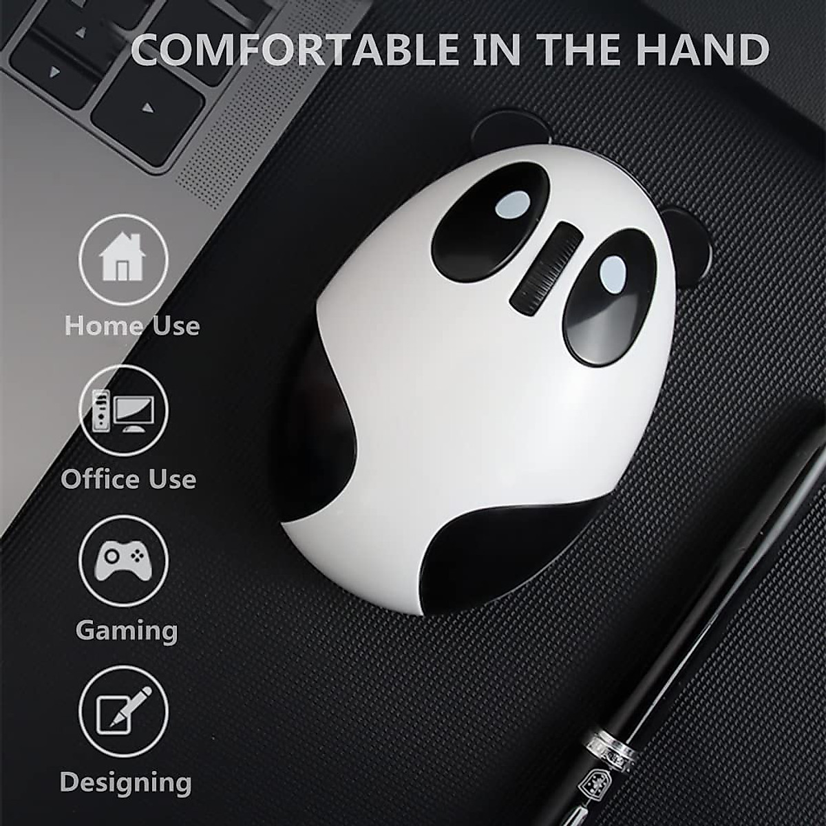 Rechargeable Mouse, 2.4GHz Optical Panda Computer Mouse Quiet Ergonomic USB Cartoon Computer Mouse for Win/OS X/Linux/Andriod/iOS