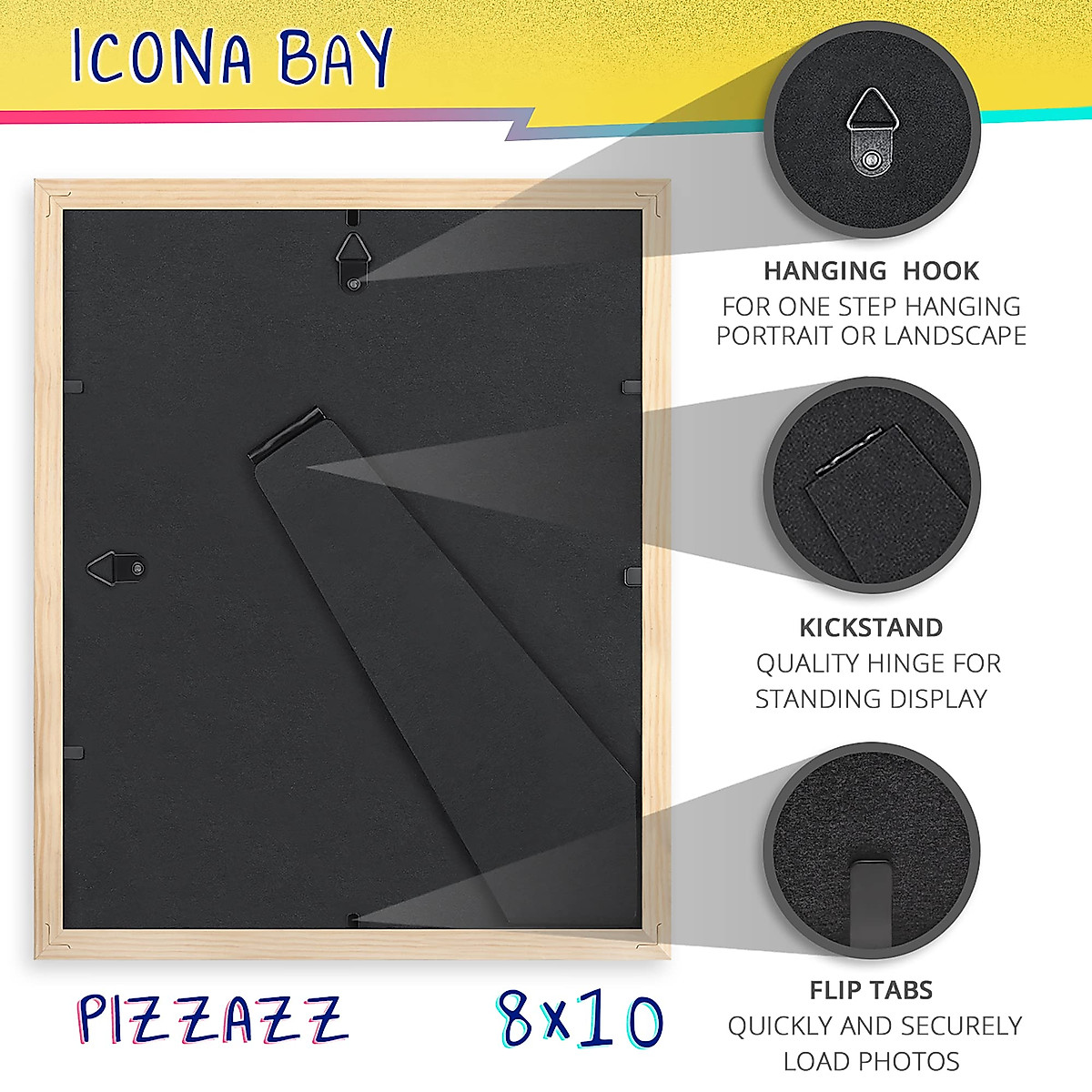 Icona Bay 8x10 Picture Frame, Pink Colored Solid Wood Scandinavian Style Frame for Photo, Pizzazz Collection