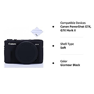 Yisau Case for G7X Mark II G7X Removable Lens Cover, Silicone Cover Rubber Soft Camera Case for Canon PowerShot G7X II G7X (Glamour Black)