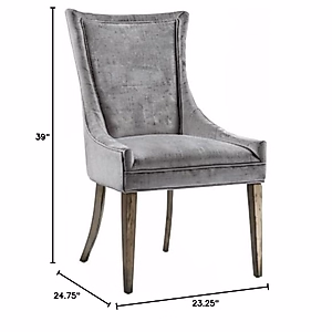 Ultra Dining Chairs Set of 2, Swoop Arm, Curved Back Chenille Upholstery Design, Solid Wood Legs, High Desnity Foam Seat Kitchen Furniture, Dark Grey, 23.25"W x 24.75"D x 39"H