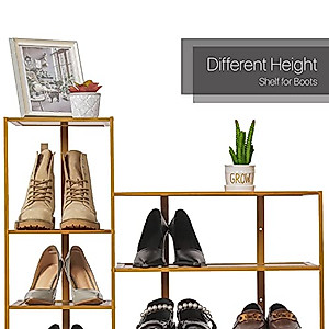 MoNiBloom Bamboo 14 Tier Shoe Rack for Entryway Vertical Double Row Shoe Storage Space Saving Shoe Organizer for 26-30 Pairs Entryway Hallway Corner Bedroom, Brown