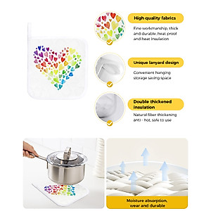 Pot Holders for Kitchen Colorful Rainbow Love Heart Heat Resistant Potholders Summer Romantic Hot Pads Non Slip Kitchen Pot Holders Set of 2 for BBQ Cooking Baking Grilling