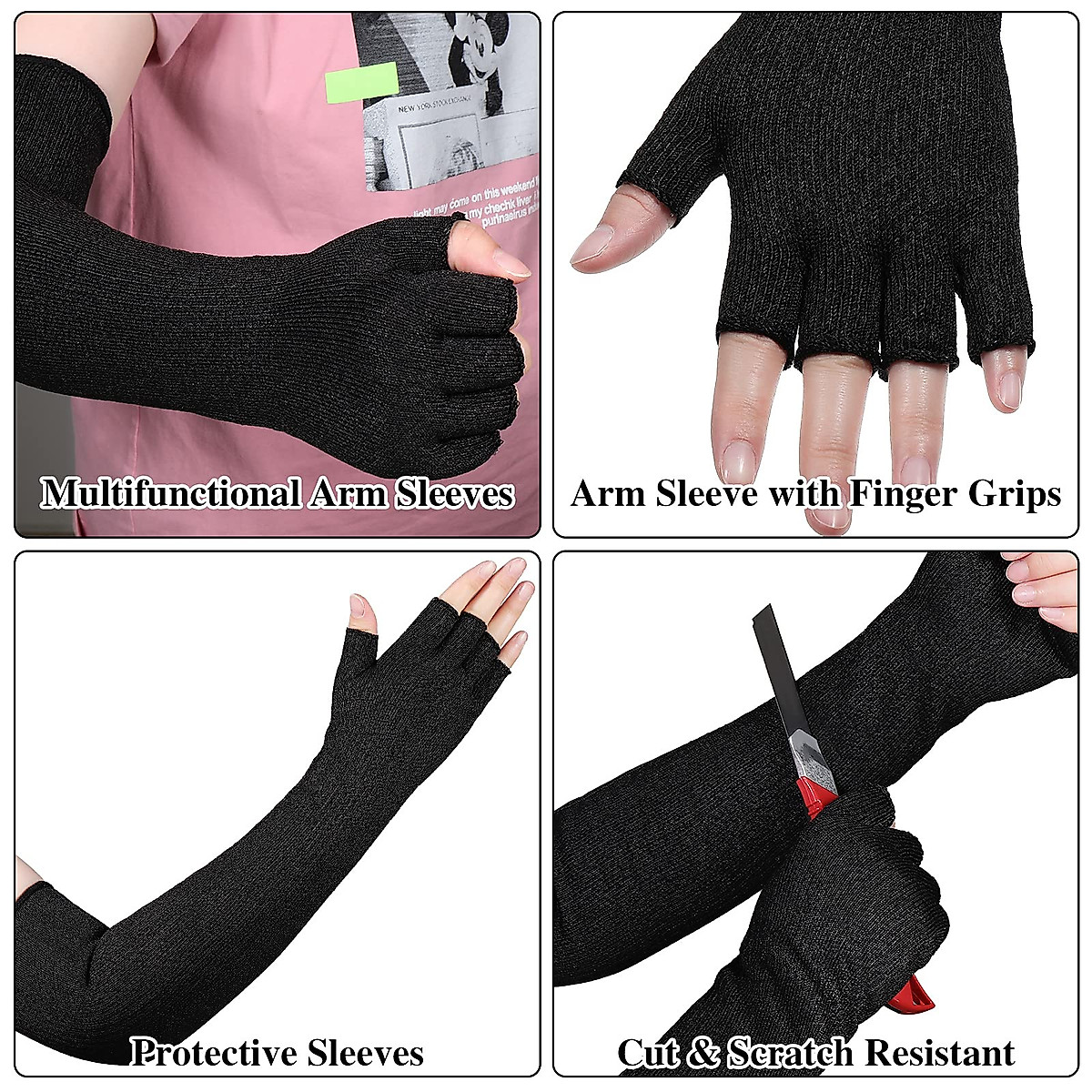 2 Pairs Cut Resistant Sleeves for Men Anti Cut Protective Sleeves Arm Sleeves Safety Gloves (Black, Gray)
