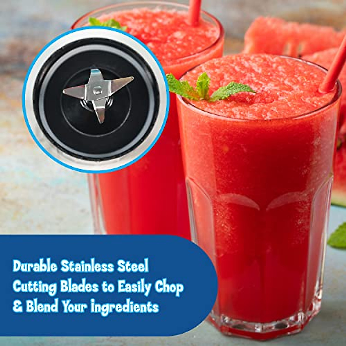 Nostalgia Kool-Aid Slush ‘N Go Personal Blender for Smoothies, Slushies, Shakes, and Fruit Blends, Includes Two 15 Oz Travel Bottles, Cup Lid, and Reusable Straw, Blue