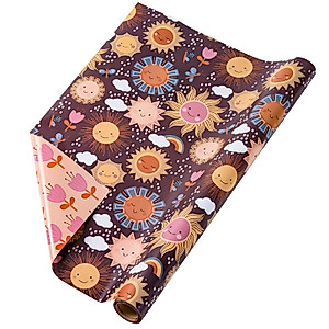 RUSPEPA Reversible Wrapping Paper Roll - Mini Roll - Sun and Flower Pattern Great for Baby Shower, Birthday, Party - 17 Inches X 32.8 Feet