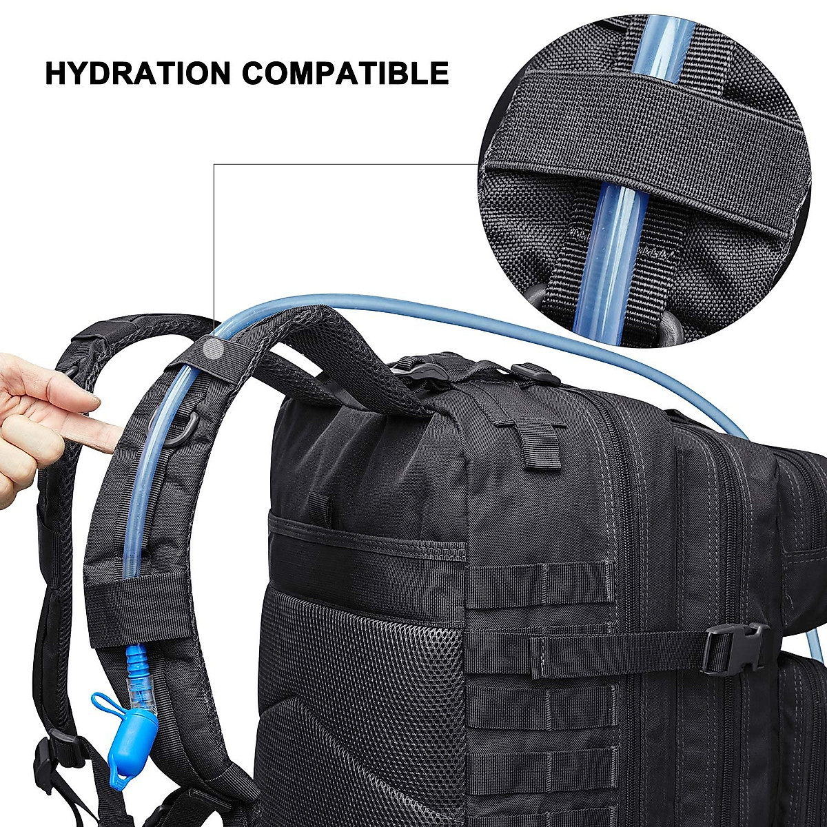 Prospo 40L Military Tactical Shoulder Backpack Assault Survival Molle Bag Pack Fishing Backpack for Tackle Storage (Black + Khaki)