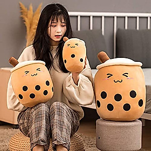VHYHCY Cute Stuffed Boba Plush Bubble Tea Plushie Pillow Milk Tea Cup Pillow Food Plush, Soft Kawaii Hugging Milk Tea Plush Toy for Kids(Closed Eyes, 9.4 inch)