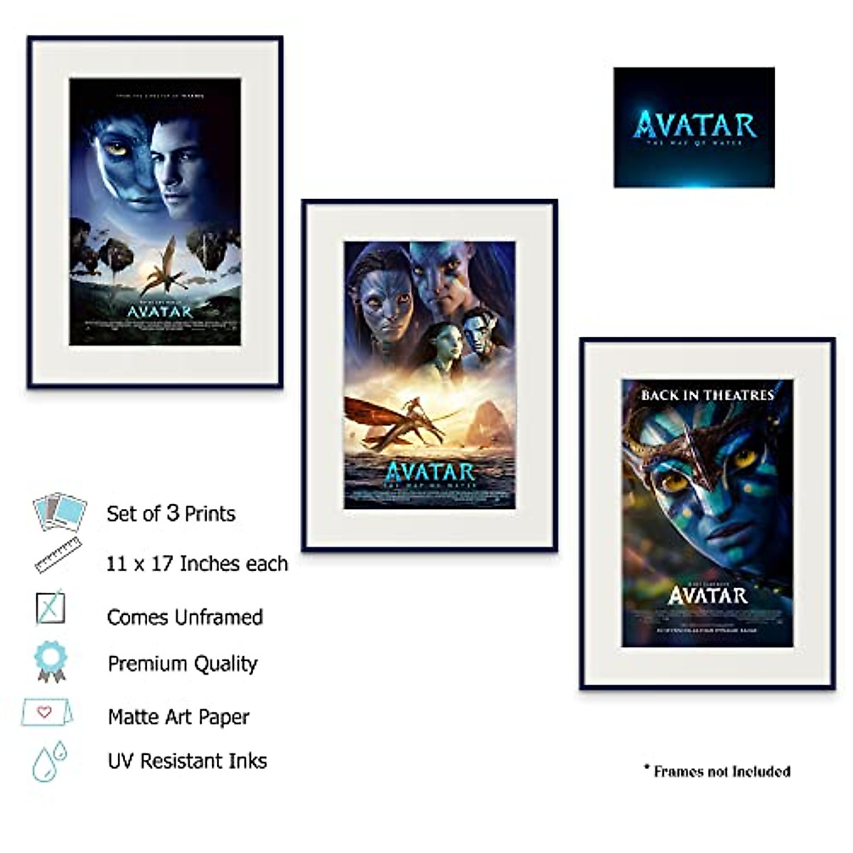Avatar: The Way of Water Poster (2022), Avatar (2009) and the Re-Release Poster of Avatar, Set of 3 Movie Posters (11 x 17)