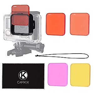 CamKix Diving Lens Filter Kit Compatible with GoPro Hero 4, Hero+, Hero and 3+ - fits Standard Waterproof Housing - Enhances Colors for Underwater Video and Photography - Includes 5 Filters