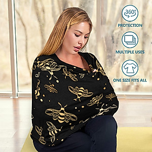 Golden Bee Pattern Baby Car Seat Covers Canopy Nursing Cover Breastfeeding Scarf Carseat Canopy Soft Infant Stroller Cover Multi Use for Boys and Girls