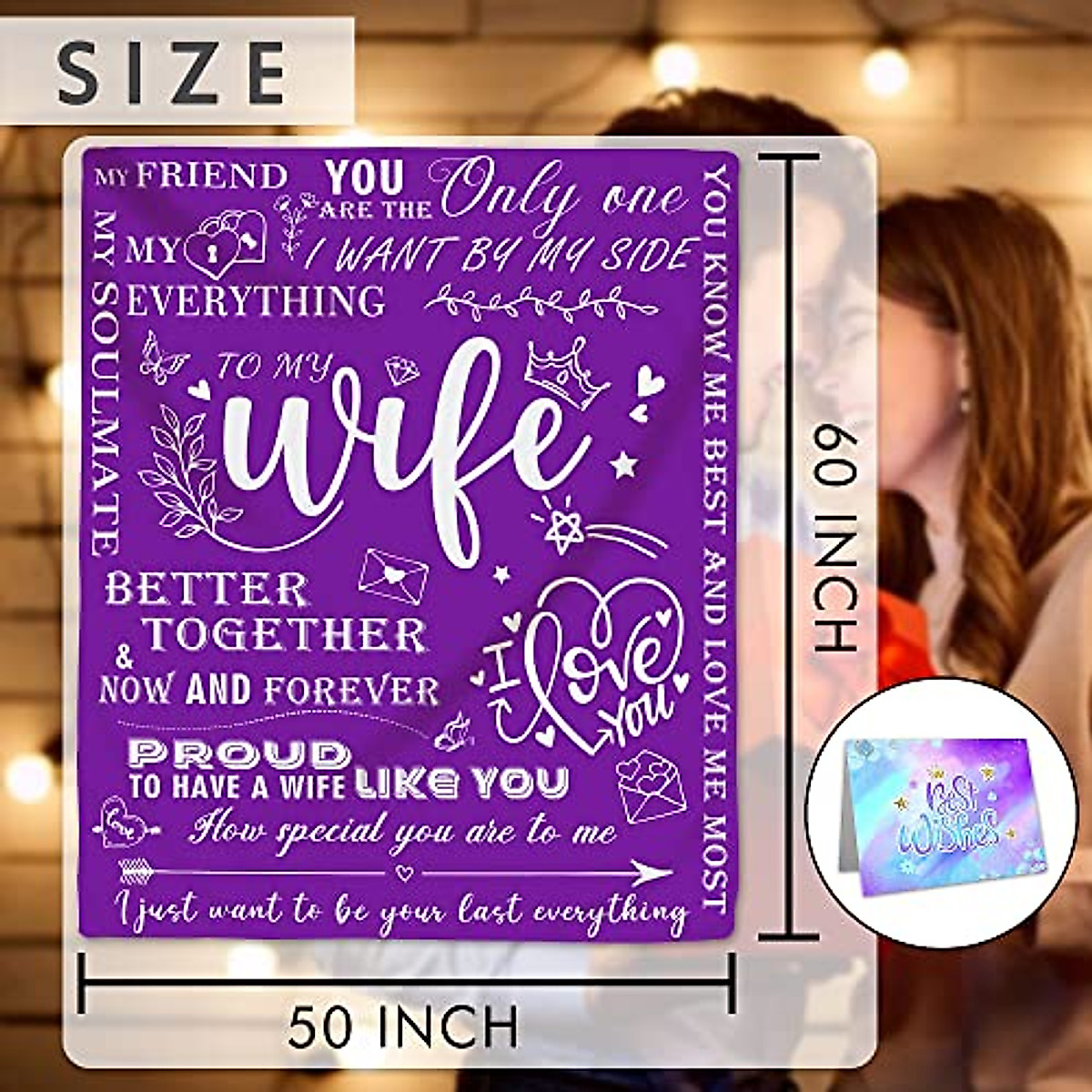 Gifts for Wife, Gifts for Mothers Day, Blanket, Wife Birthday Gift Ideas, Wife Gifts, Birthday Gifts for Wife, Throw Blanket 60" x 50" (Purple)