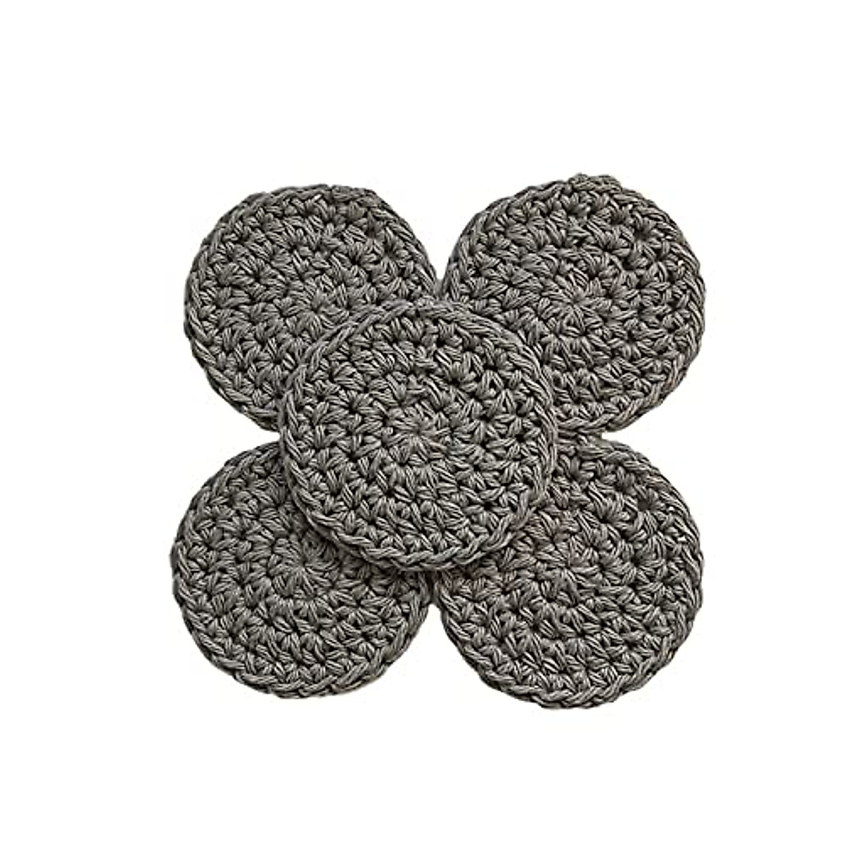 Grey Hand Crochet Round Cotton Face Scrubbies - Approx 2.5 inches - Set of 5