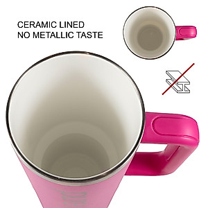 PURELY 40 oz Ceramic Lined Insulated Tumbler with Handle, Leak Resistant 2-way Lid and Straw, Ceramic Lined Travel Mug (Pink, 40oz)