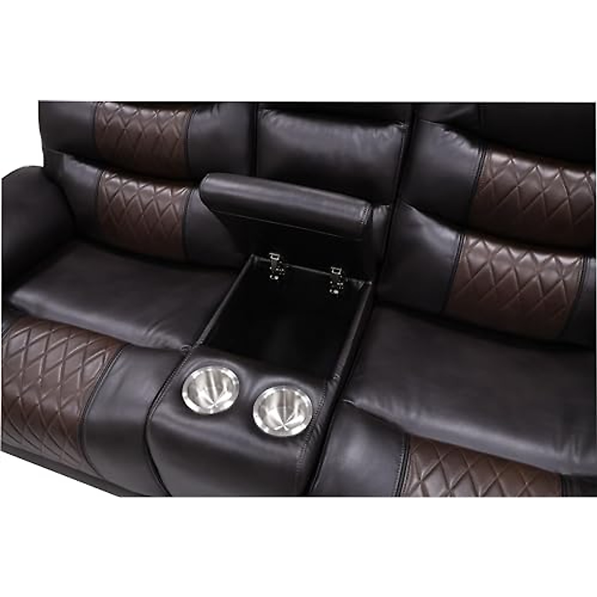 New Classic Furniture Nikko Faux Leather Manual Console Loveseat with Dual Recliners, Brown