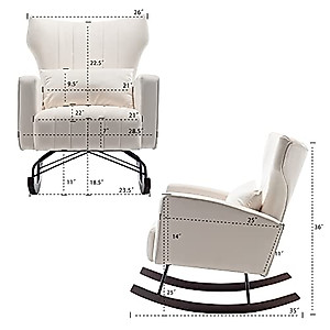 SZUBEE Modern Velvet Nursery, Accent Rocking Chair with with Solid Metal Legs, Upholstered Comfy Glider Rocker for Reading, Bedroom and Living Room,Beige