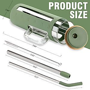 Kodrine Tumbler with Lid and Straw, 24 oz Glass Tumbler with Handle, Iced Coffee Cup Boba Smoothie Cup, Coffee Tumbler Water Tumbler Cups with Bamboo Lid Home Office Tumblers, Olive