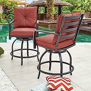 LOKATSE HOME Patio Stools Outdoor Swivel Bar Height Chairs Set of 2, Set, Red