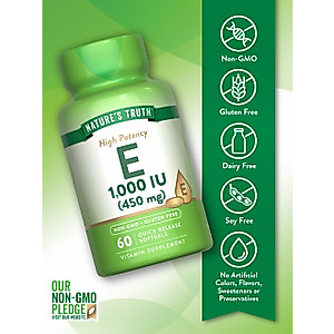 Nature's Truth Vitamin E Softgels | 1000 IU | 60 Count | Non-GMO & Gluten Free Supplement