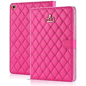 AmazFCCY Cute Crown Case for iPad 10th Generation 10.9 Inch 2022, iPad 10 Rhinestones Bling Diamond PU Leather Smart Auto Sleep/Wake Stand Shockproof for Apple iPad 10th Gen 2022 Release(Rose Red)
